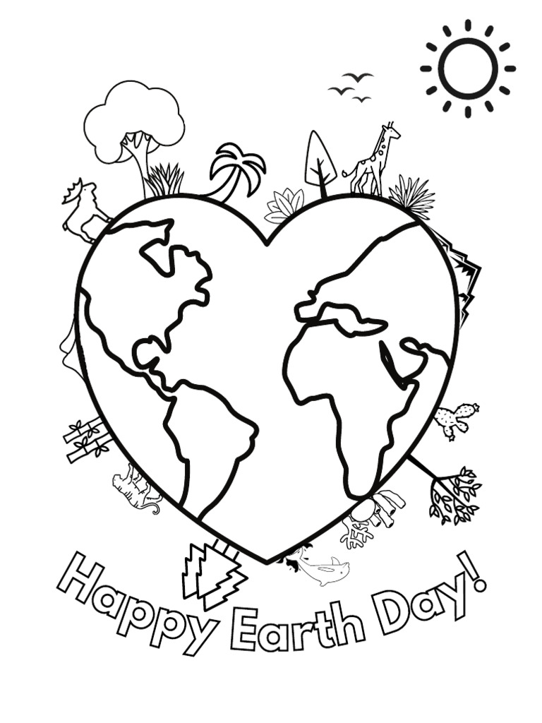 Black and White Fun Earth Day Coloring Worksheet | PDF