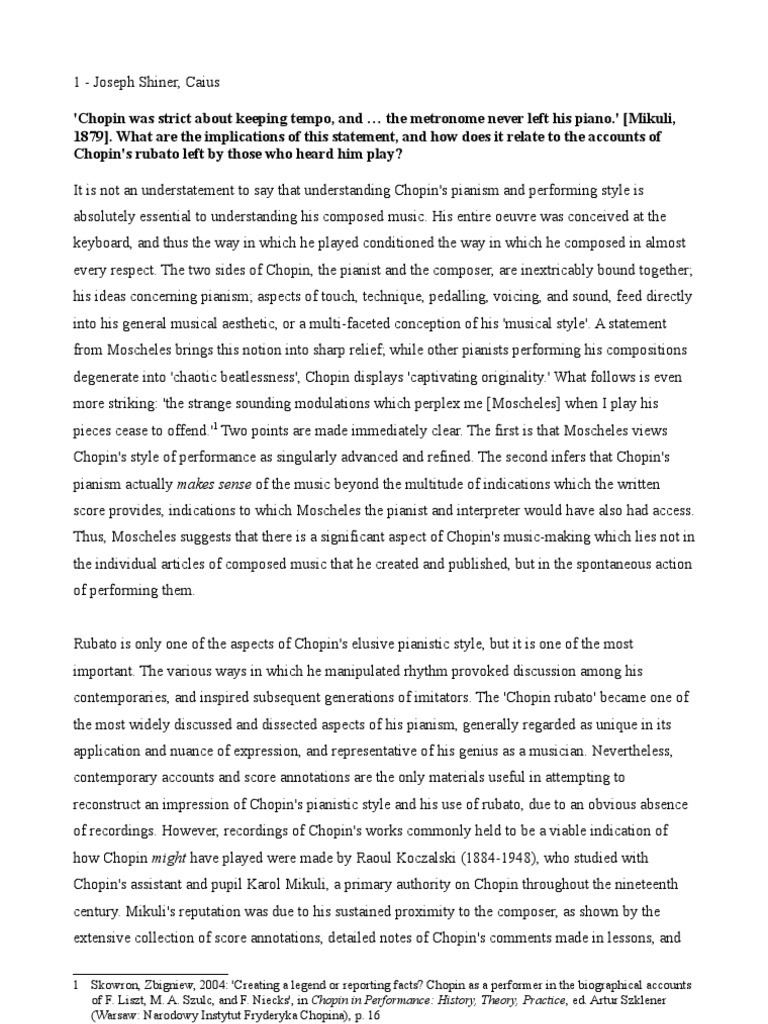 Joe Shiner - Chopin Rubato Essay | PDF | Frédéric Chopin | Piano