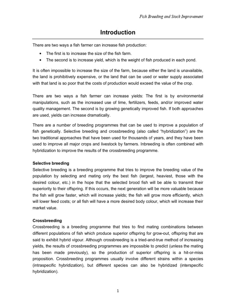 Fish Breeding Techniques for Yield Improvement | PDF | Selective ...