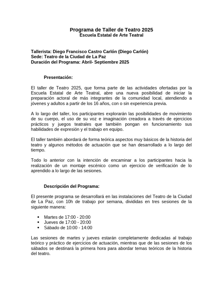 Programa de Taller de Teatro 2025 | PDF | Interino | Las emociones