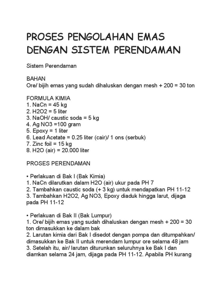Proses Pengolahan Emas Dengan Sistem An | PDF