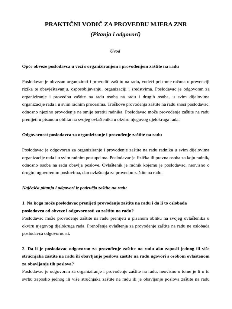 Praktični Vodič Za Provedbu Mjera ZNR | PDF