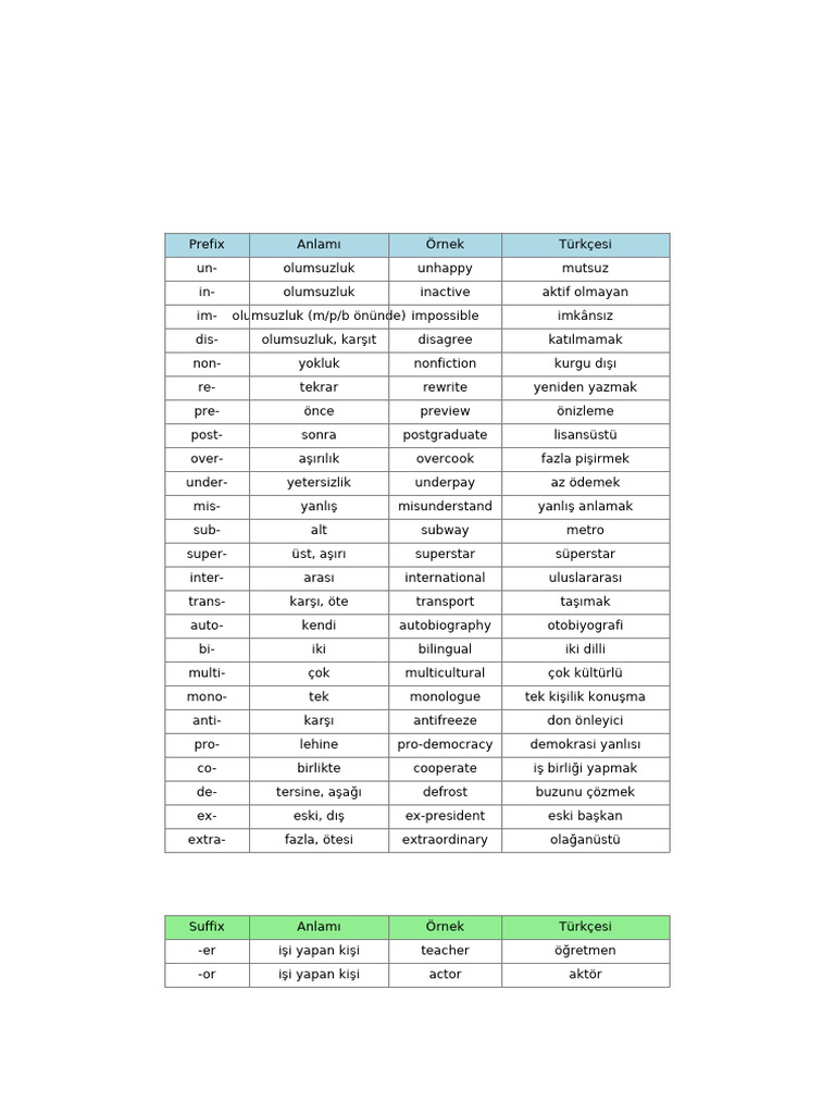 Prefixes and Suffixes Short | PDF