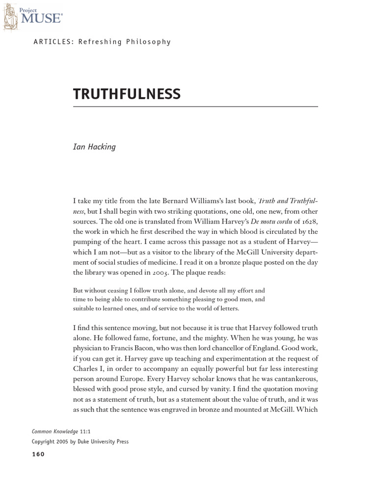 Hacking, Ian - Truthfulness (2005) | PDF | Truth | Jean Jacques Rousseau