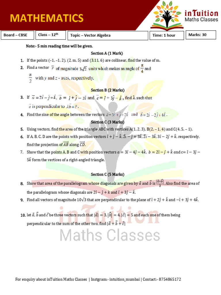 CBSE12M - Vector Algebra II | PDF