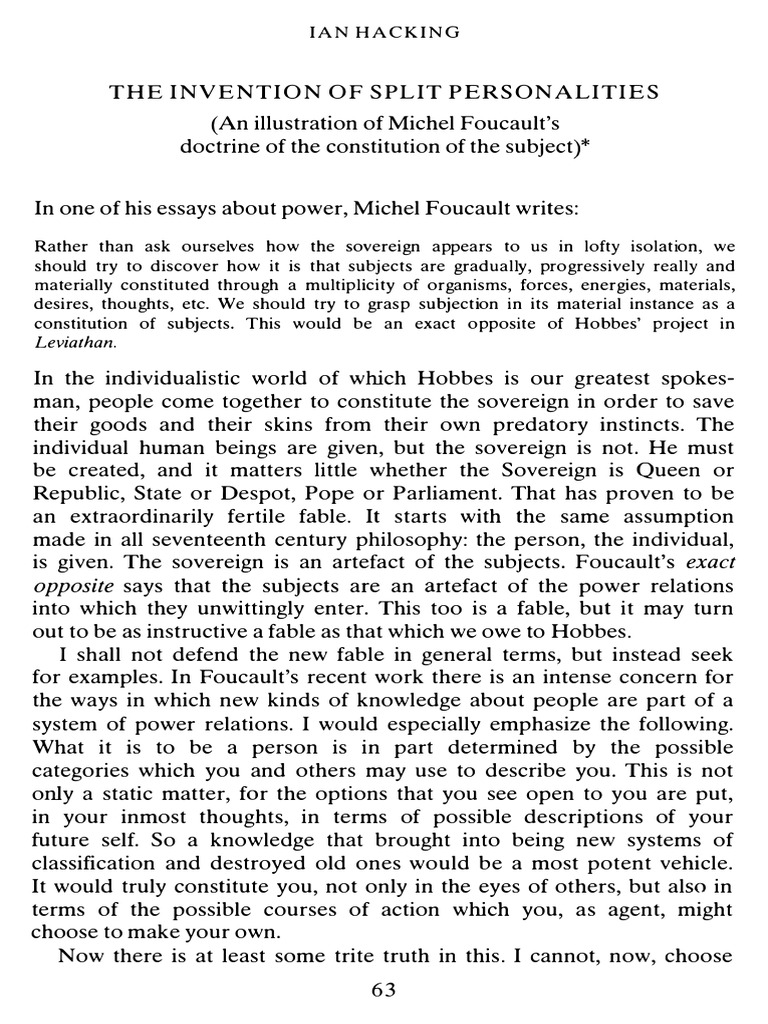 Hacking, Ian - The Invention of Split Personalities (1986) | PDF ...