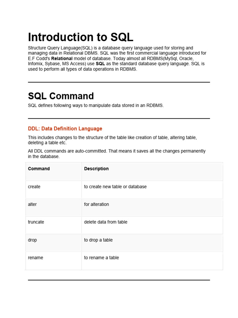 Introduction to SQL | PDF | Sql | Relational Database