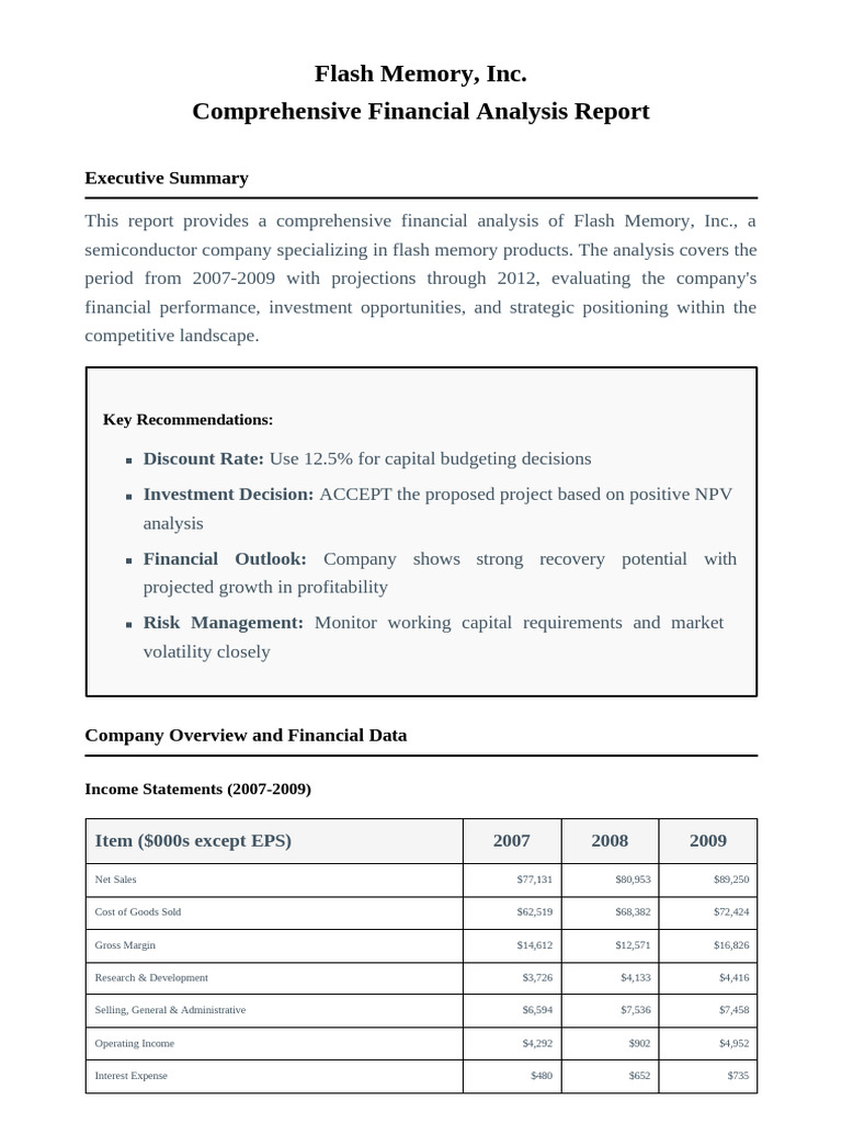 Flash Memory Inc. Financial Analysis Report 2007-2009 | PDF | Cost Of ...