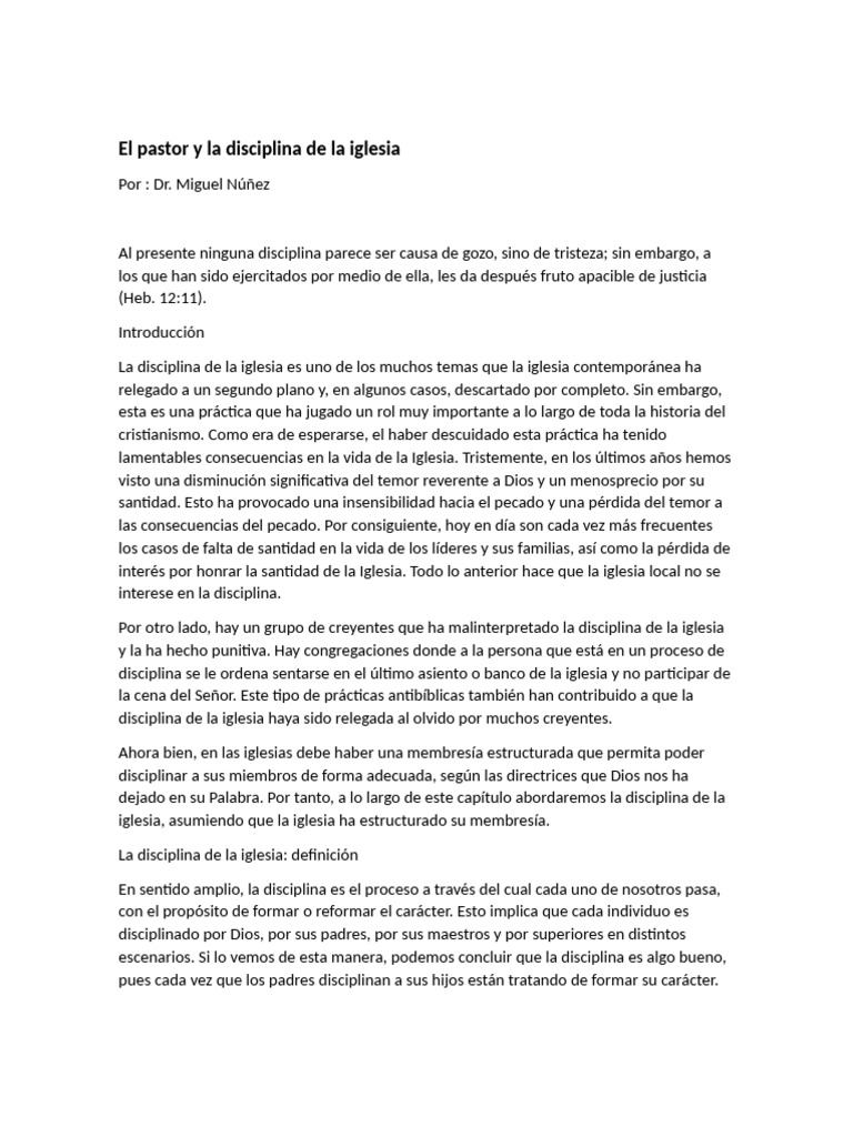La Importancia de la Disciplina en la Iglesia | PDF | Primera epístola ...