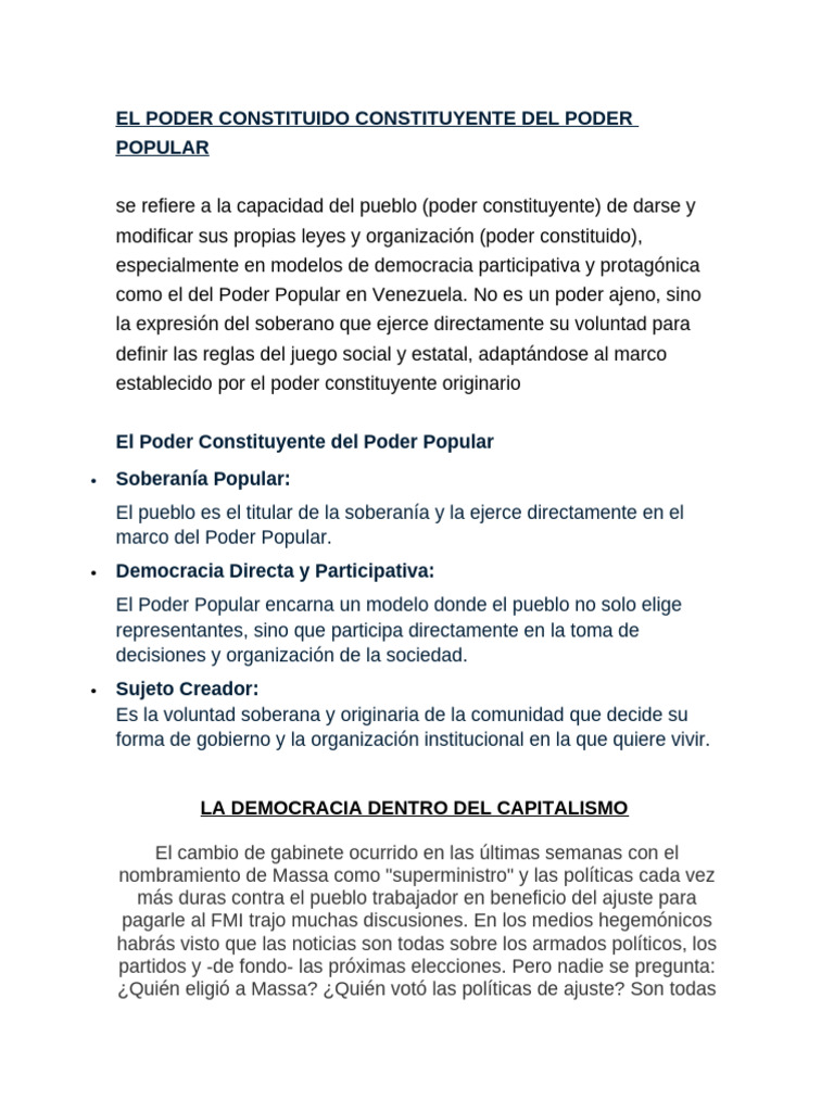 El Poder Constituido Constituyente Del Poder Popular Trabajo Comunal ...