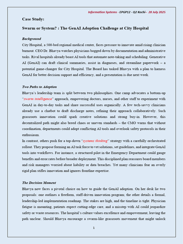 v1 Case Swarm Vs System - GenAI Adoption 28july2025 | PDF | Artificial ...