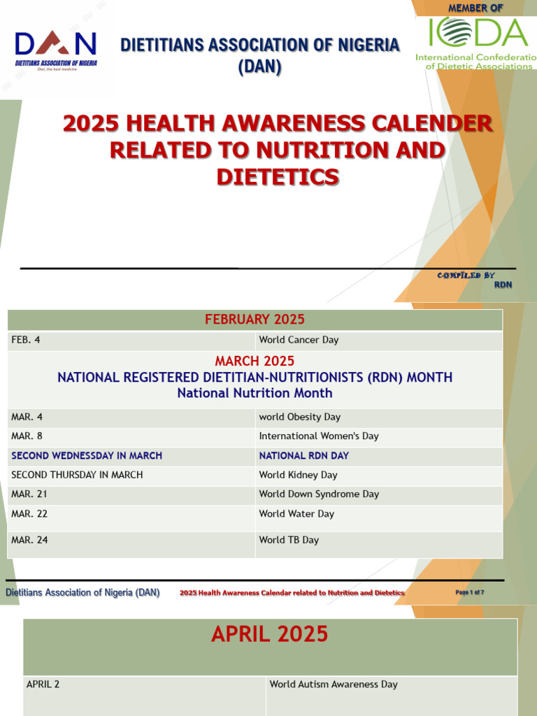 2025 Health Awareness Calender Related To Nutrition and Dietetics 1 ...