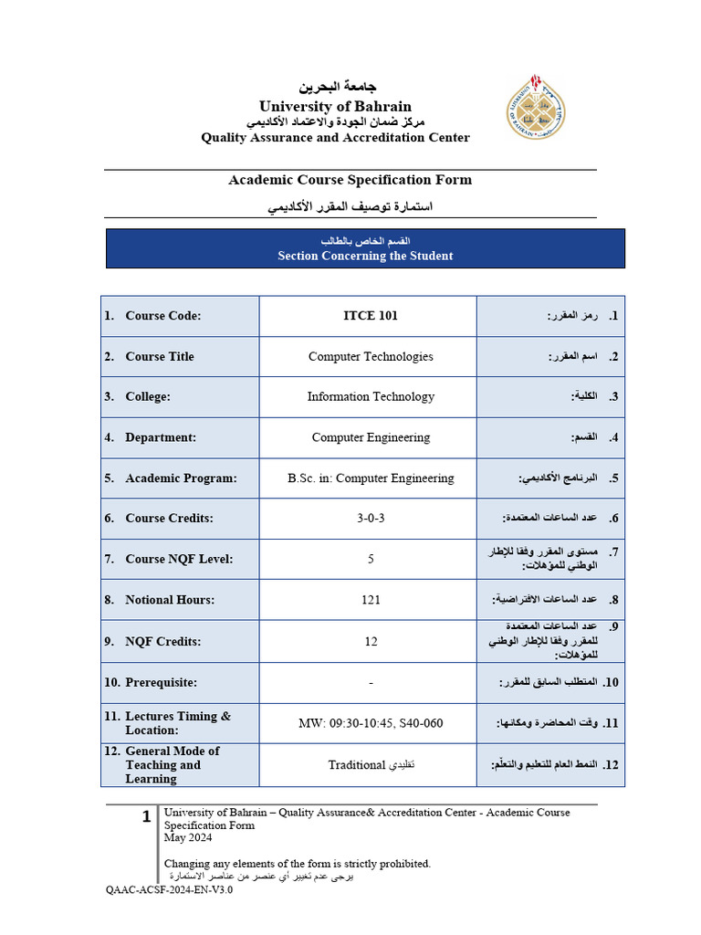 ITCE 101 - Computer Technologies - Outline - Updated - MB - MW - 930am ...