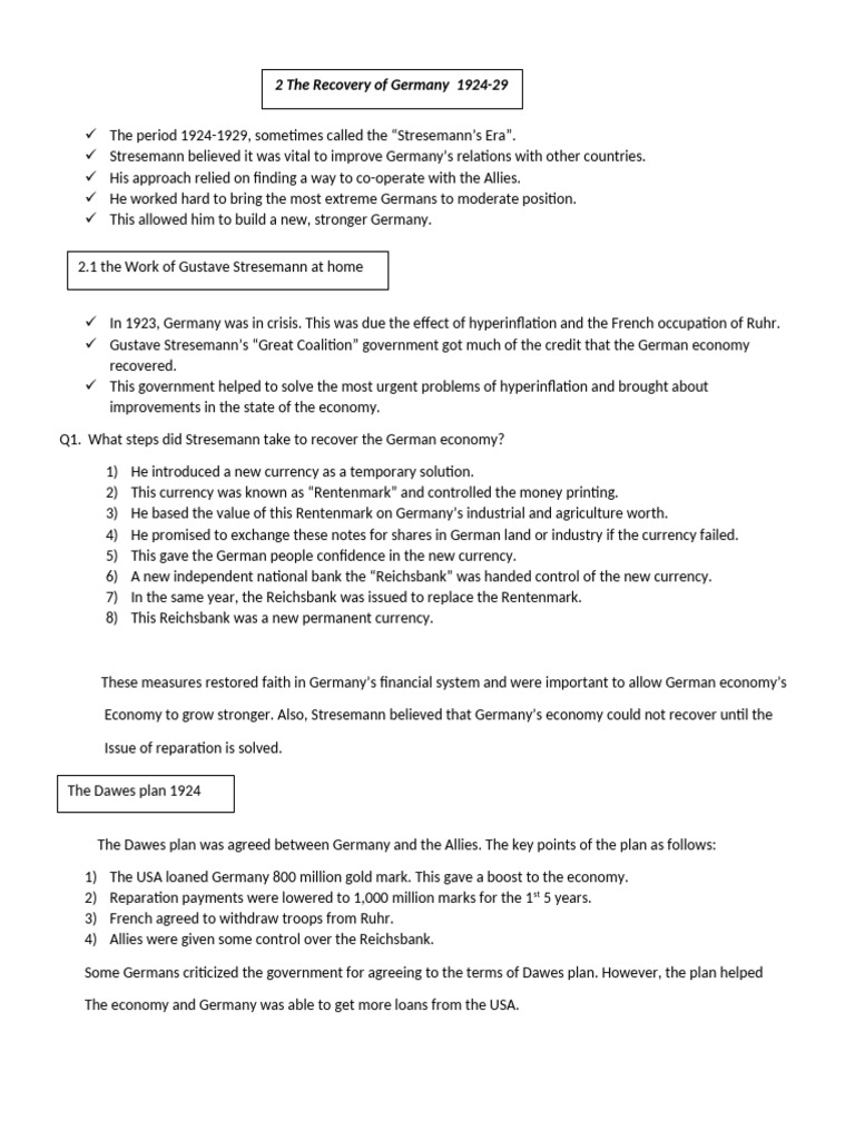 2 The Recovery of Germany 1924-29 | PDF | Cost Of Living | Dawes Plan