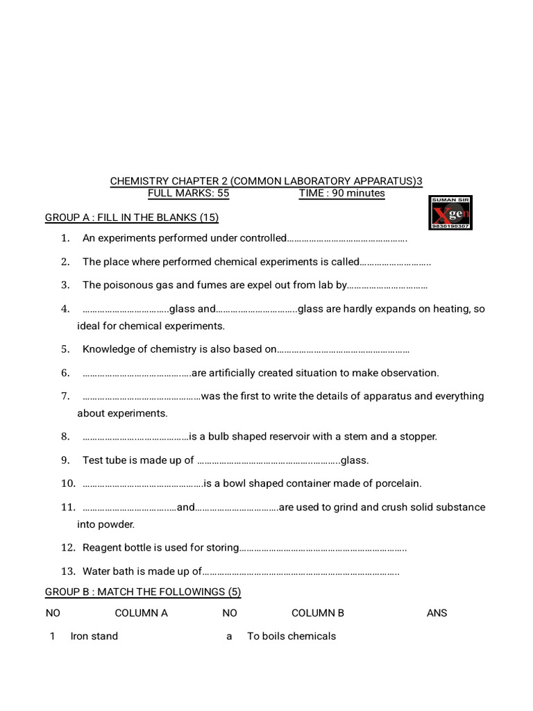 Chemistry Chapter 2 Laboratory App QUES | PDF | Chemical Substances ...
