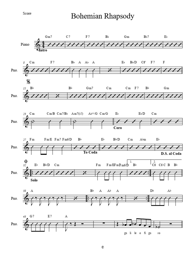 Bohemian Rhapsody Piano Score | PDF