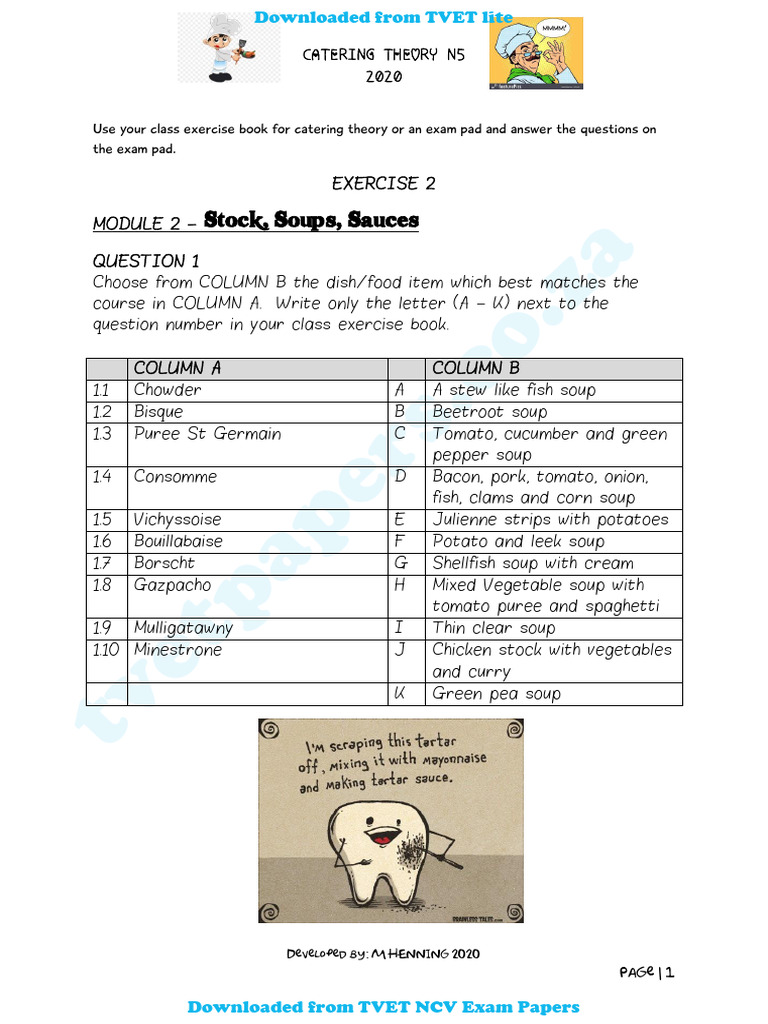Catering Theory N5 Module2 Exercise2 | PDF | Soup | Food And Drink