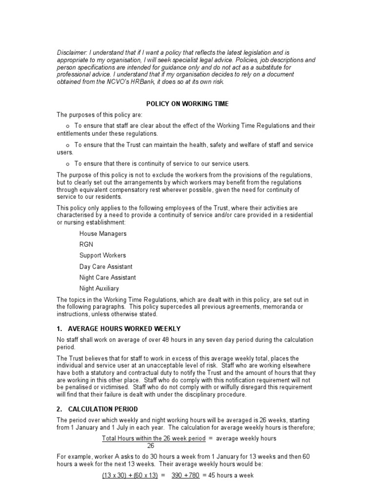Working Time Policy 2004 | PDF | Shift Work | Working Time