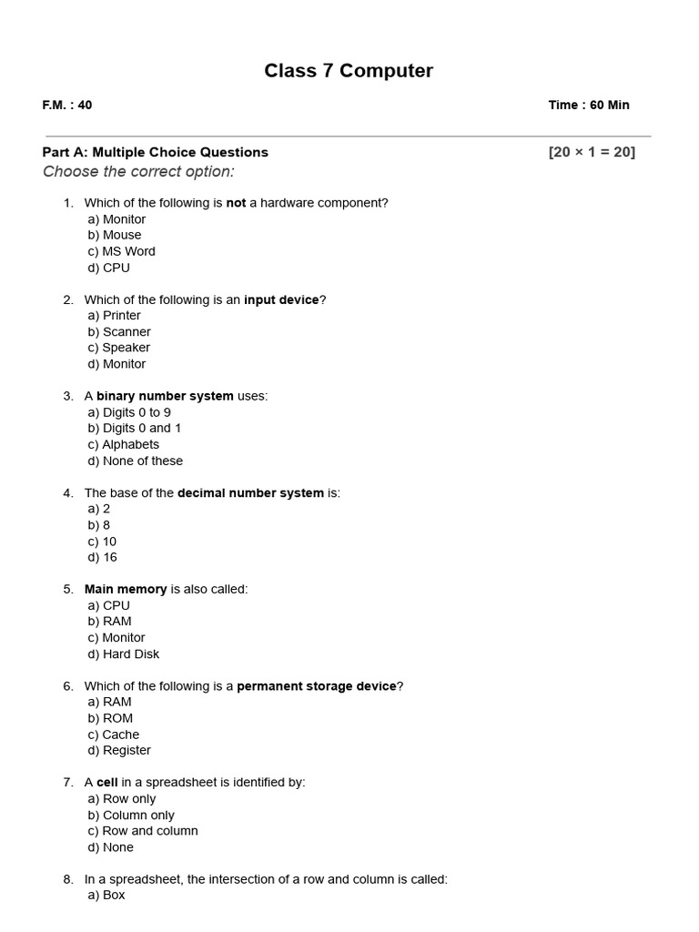 Class 7 Science - Question Paper | PDF | Spreadsheet | Computer ...