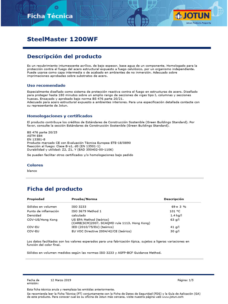 Recubrimiento Intumescente SteelMaster 1200WF | PDF | Agua | Acero