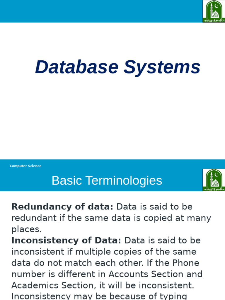 Database Systems Basic Terminologies | PDF | Databases | Client–Server ...