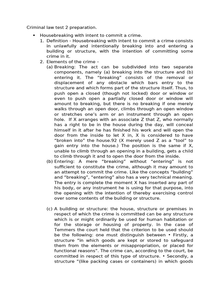 Criminal Law Test 2 Preparation | PDF | Burglary | Extortion
