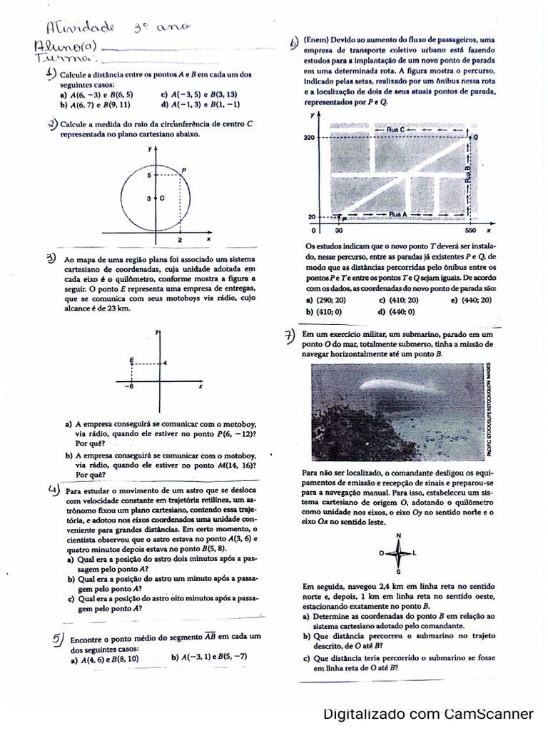 Atividade - Distância Entre Dois Pontos e Ponto Médio | PDF