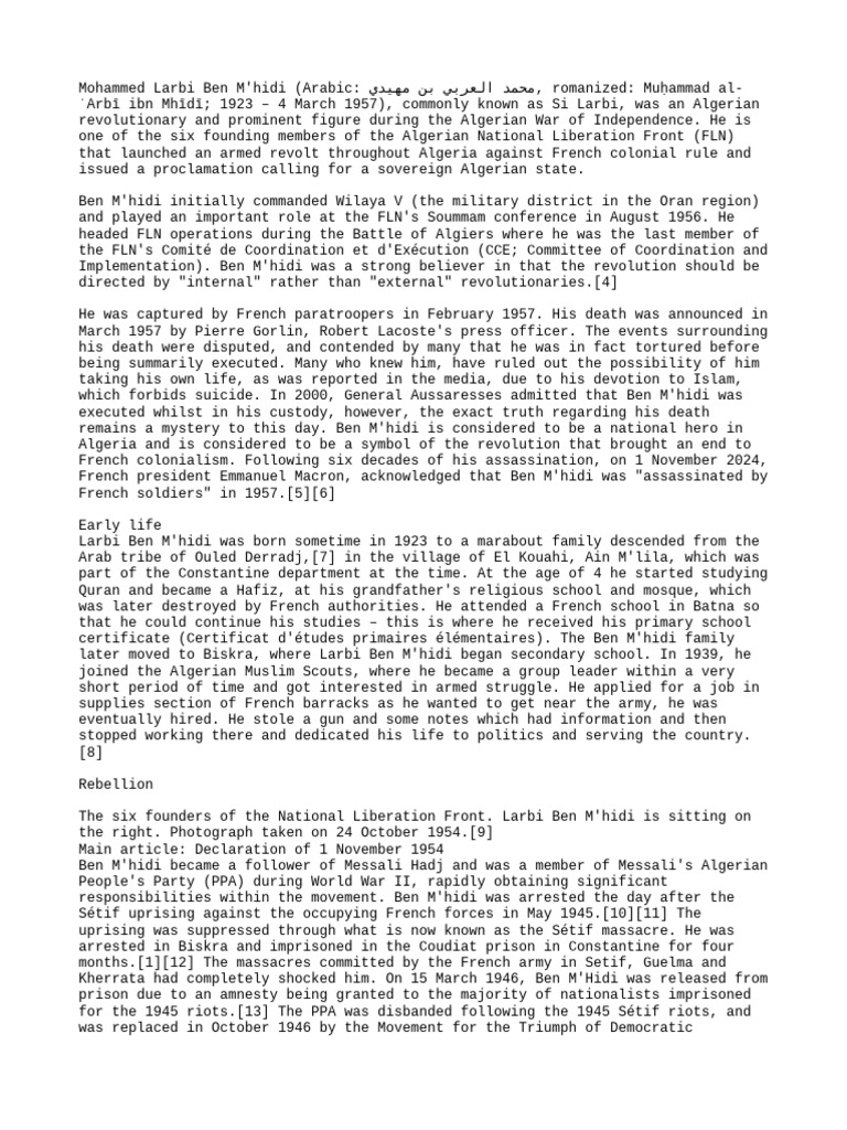Legacy of Larbi Ben M'hidi in Algeria | PDF | Algeria