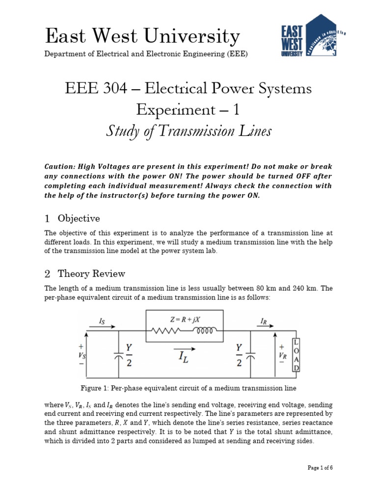 EEE 304 - Experiment 1 - Study of Transmission Line | PDF ...