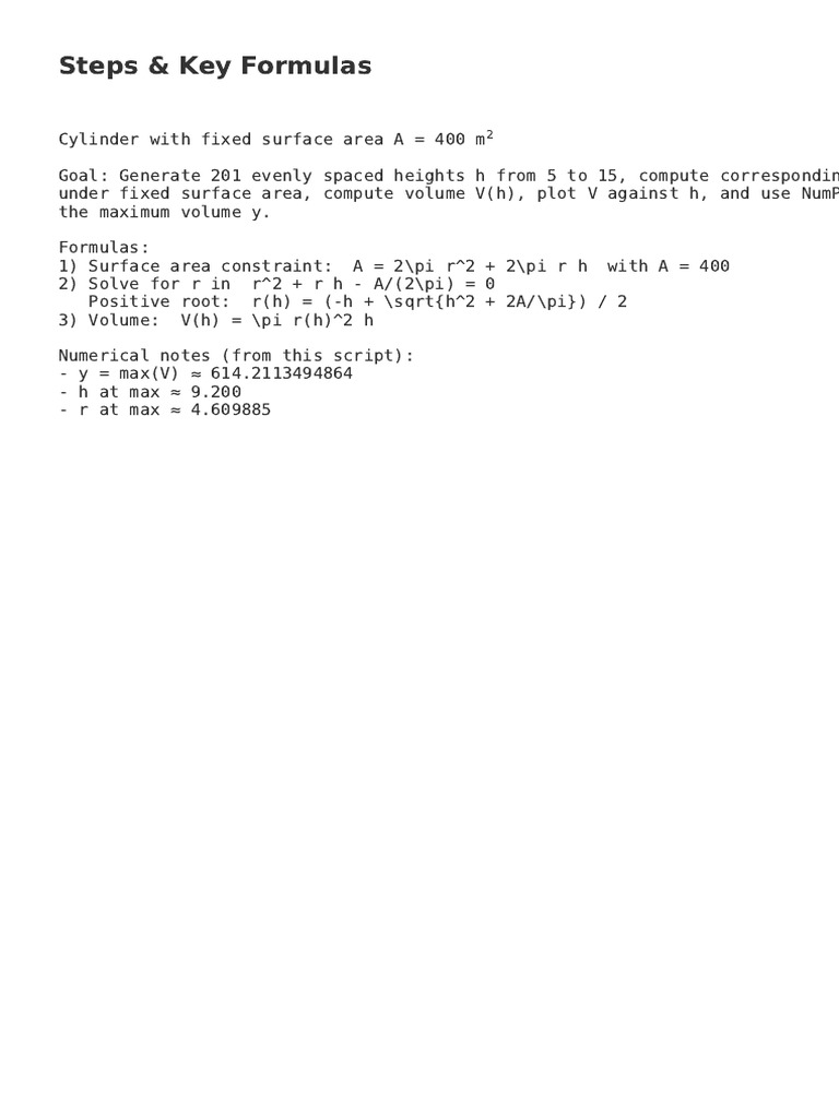 Cylinder Fixed Area Steps Code | PDF