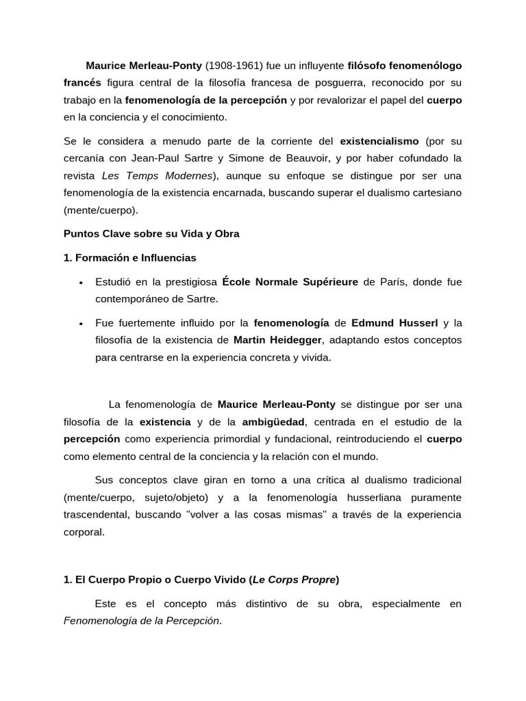 Maurice Merleau Ponty Fenomenología | PDF | Fenomenología (filosofía ...