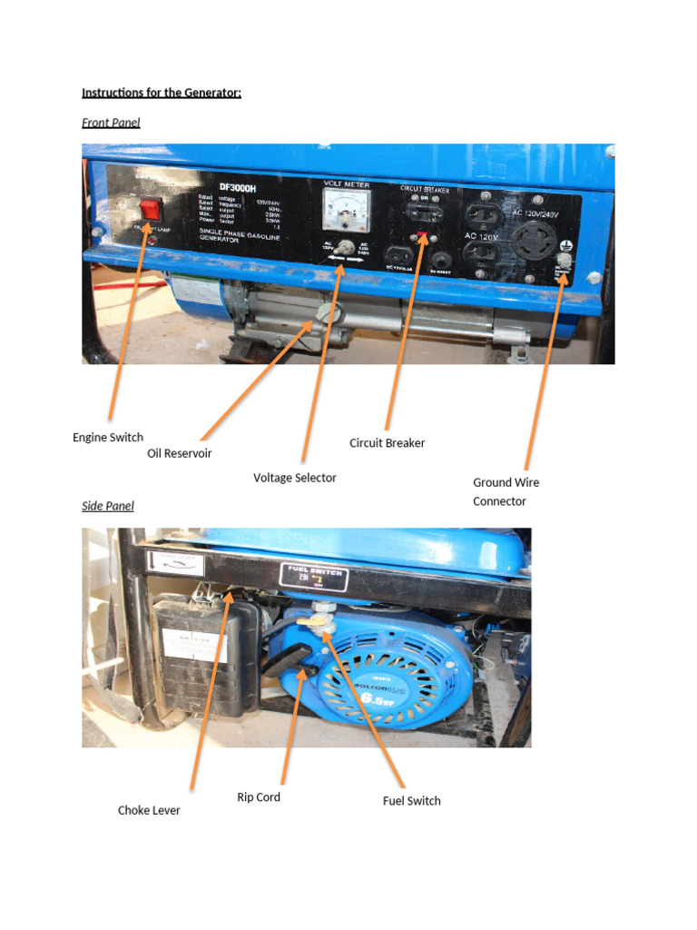 Instructions For The Generator | PDF | Electric Generator | Switch