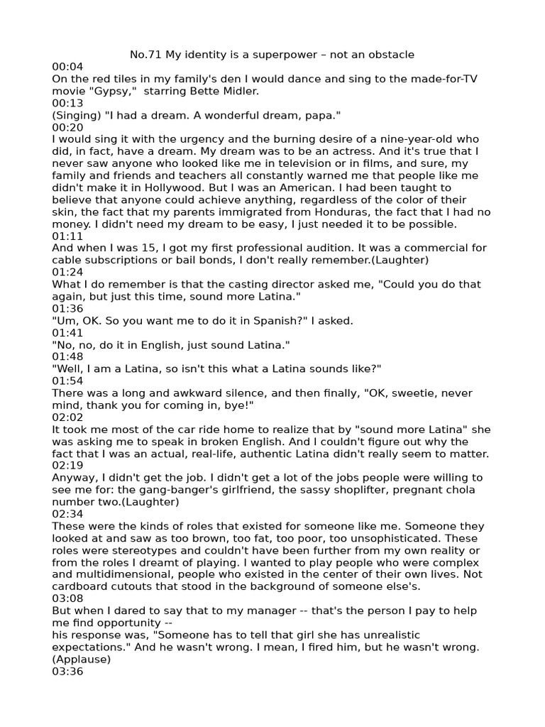 Ted Talk No.71 My Identity Is A Superpower - Not An Obstacle | PDF