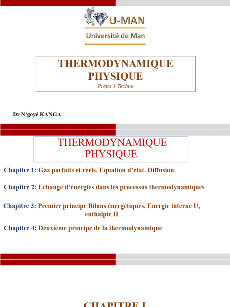 Thermodynamique : Gaz Parfaits et Réels | PDF | Thermodynamique ...