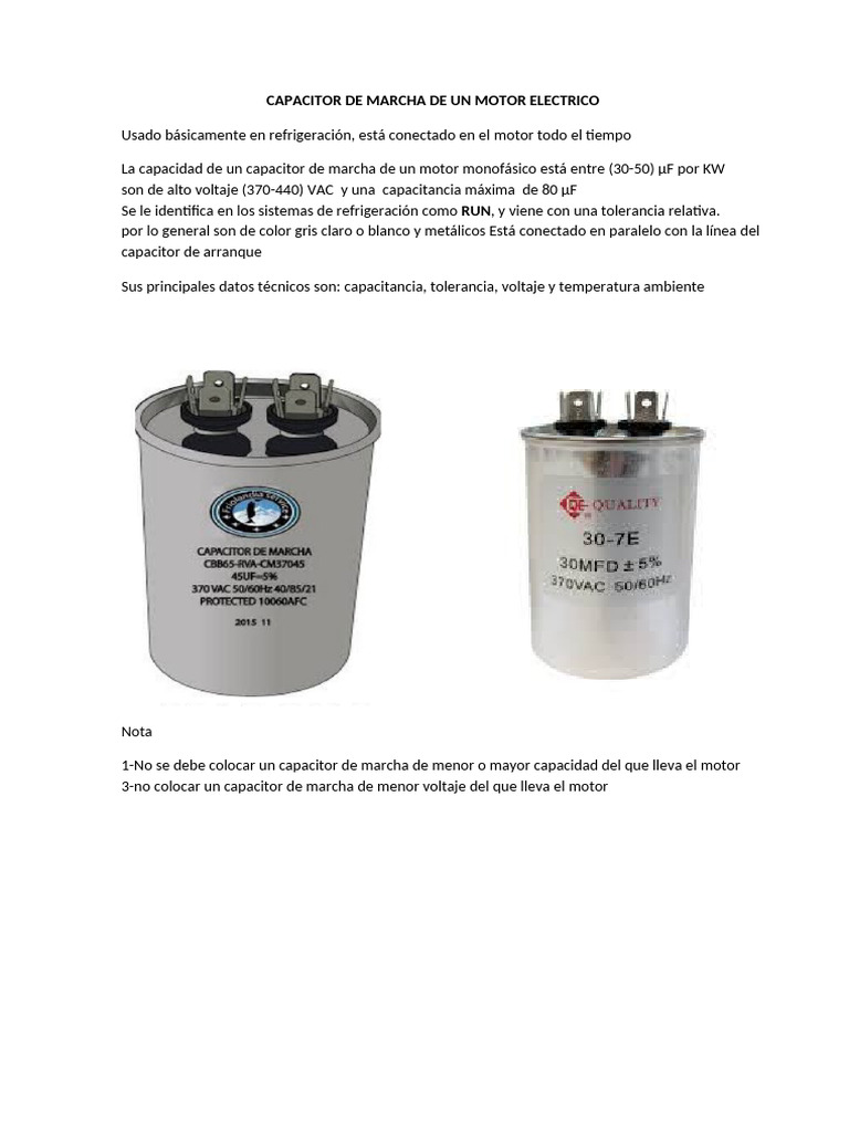 Capacitor de Marcha de Un Motor Electrico.. | PDF