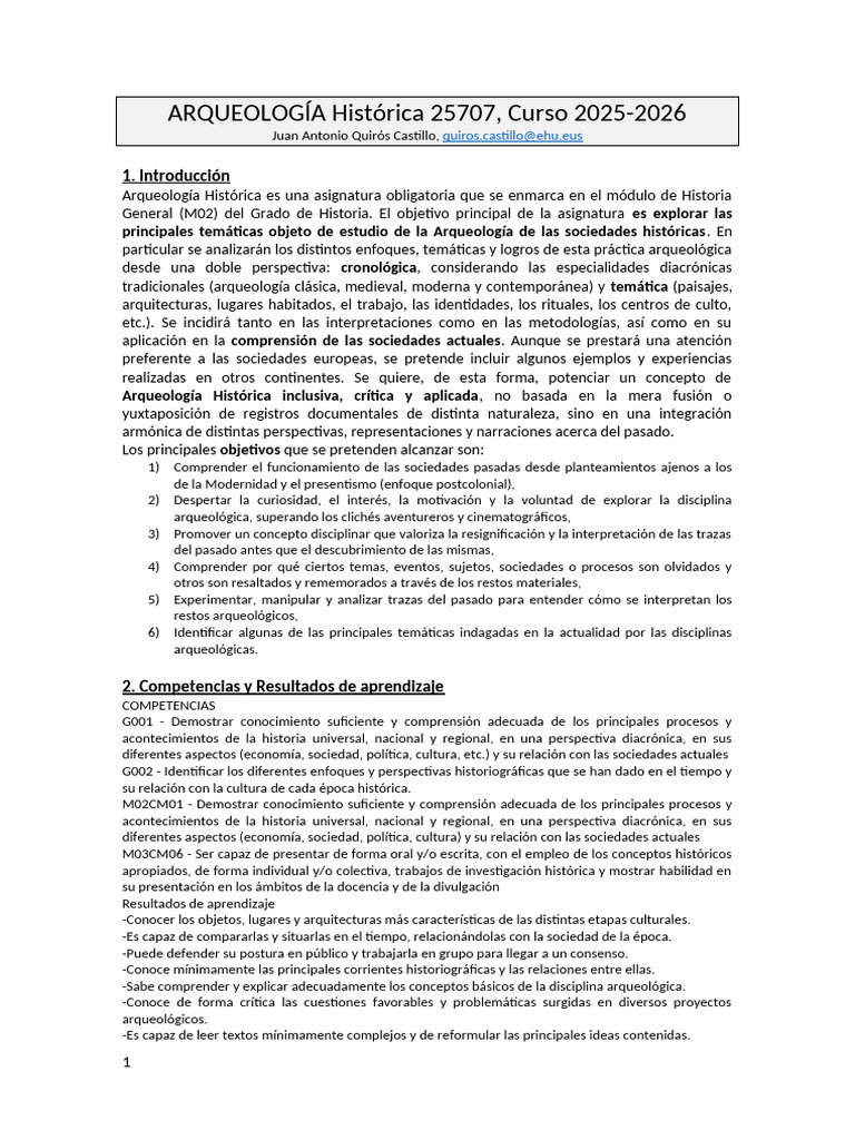 Guía Docente Alumnos 2025-2026 | PDF | Conocimiento | Arqueología