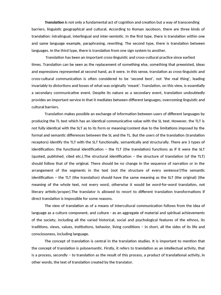 Translation as Interlingual and Intercultural Communication (1) | PDF ...