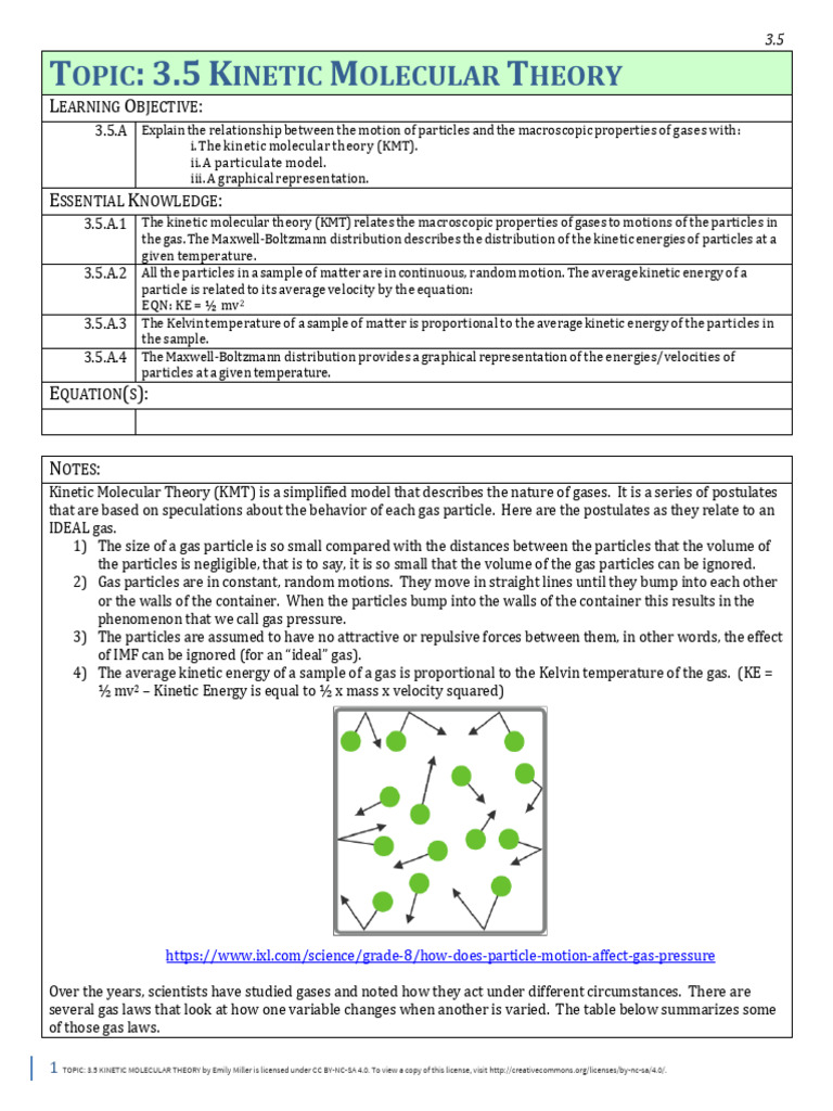 3.5 Kinetic Molecular Theory Student | PDF | Gases | Temperature