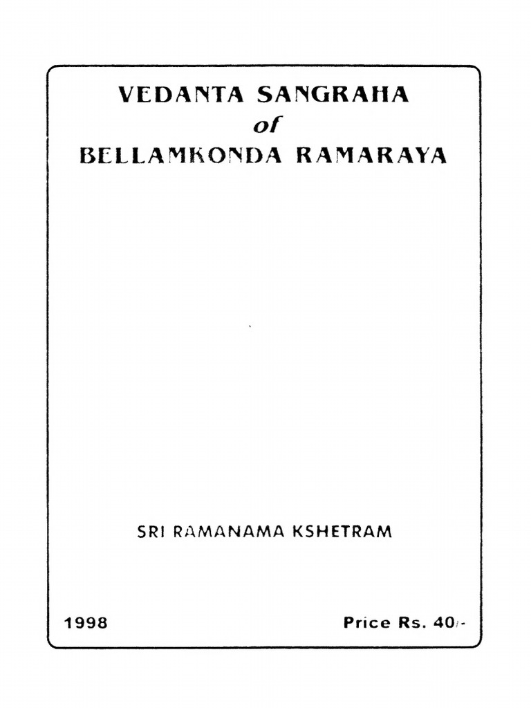 Vedanta Sangraha of Ramaraya With English Translation - A Narayana 1998 ...