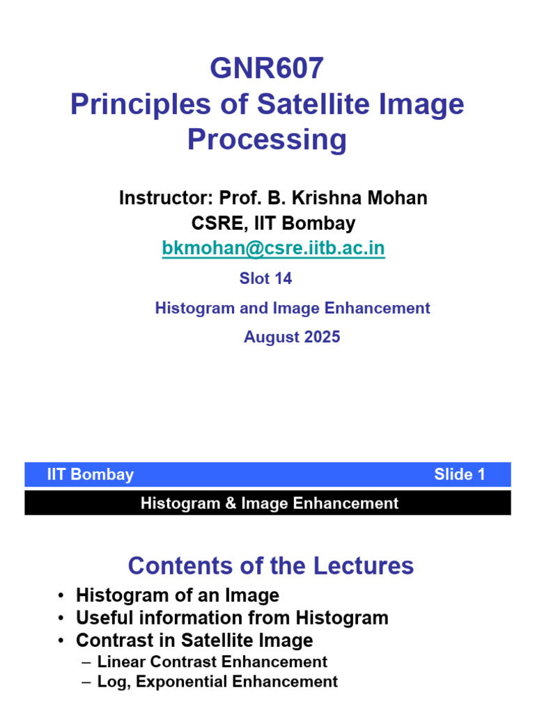 GNR607-Lecture6-8 Histogram and Image Enhancement | PDF | Skewness | Probability Density Function