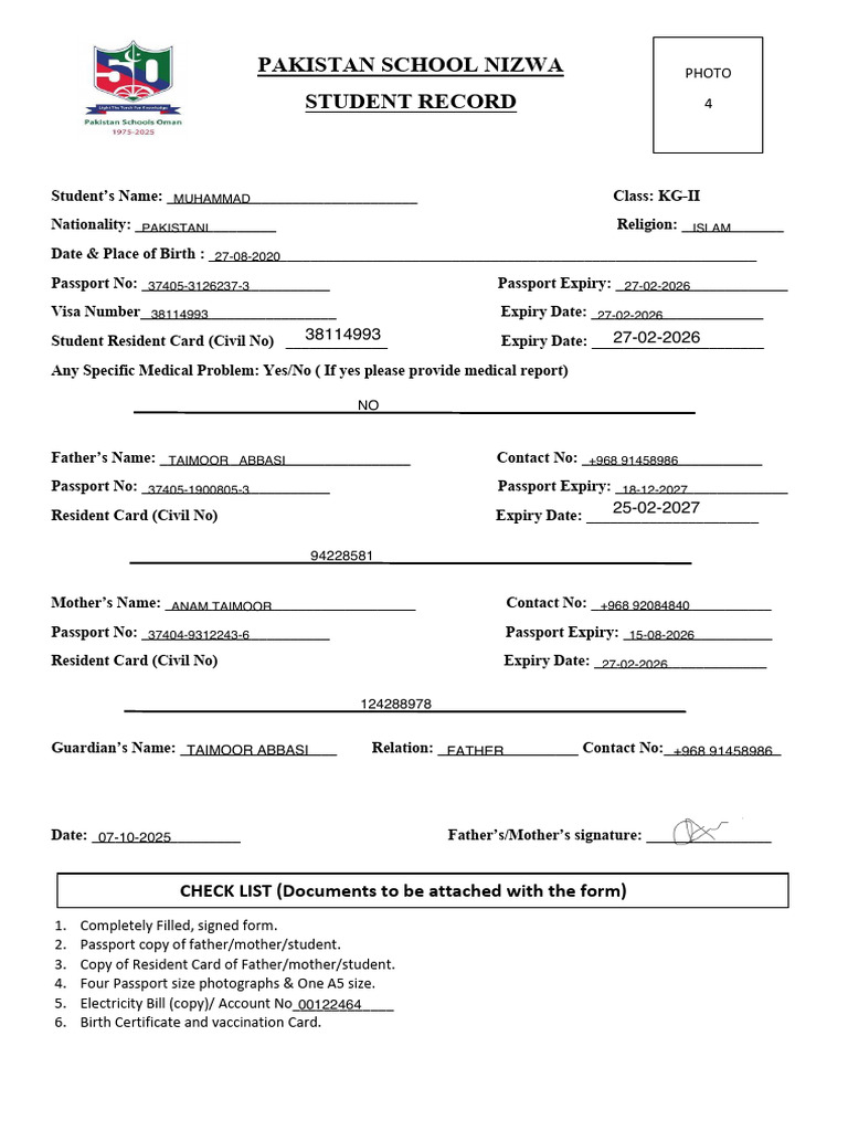 Student Record Performa Session 2025-26 2 | PDF | Passport