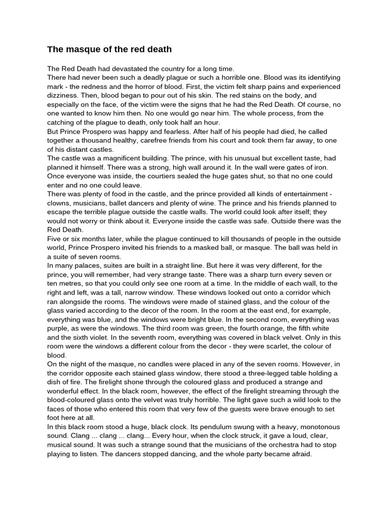 The Masque of the Red Death Summary | PDF