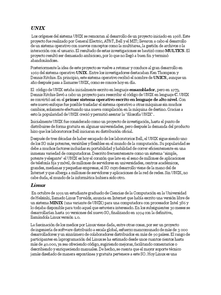 Historia y evolución de UNIX y Linux | PDF | Unix | Microsoft Windows