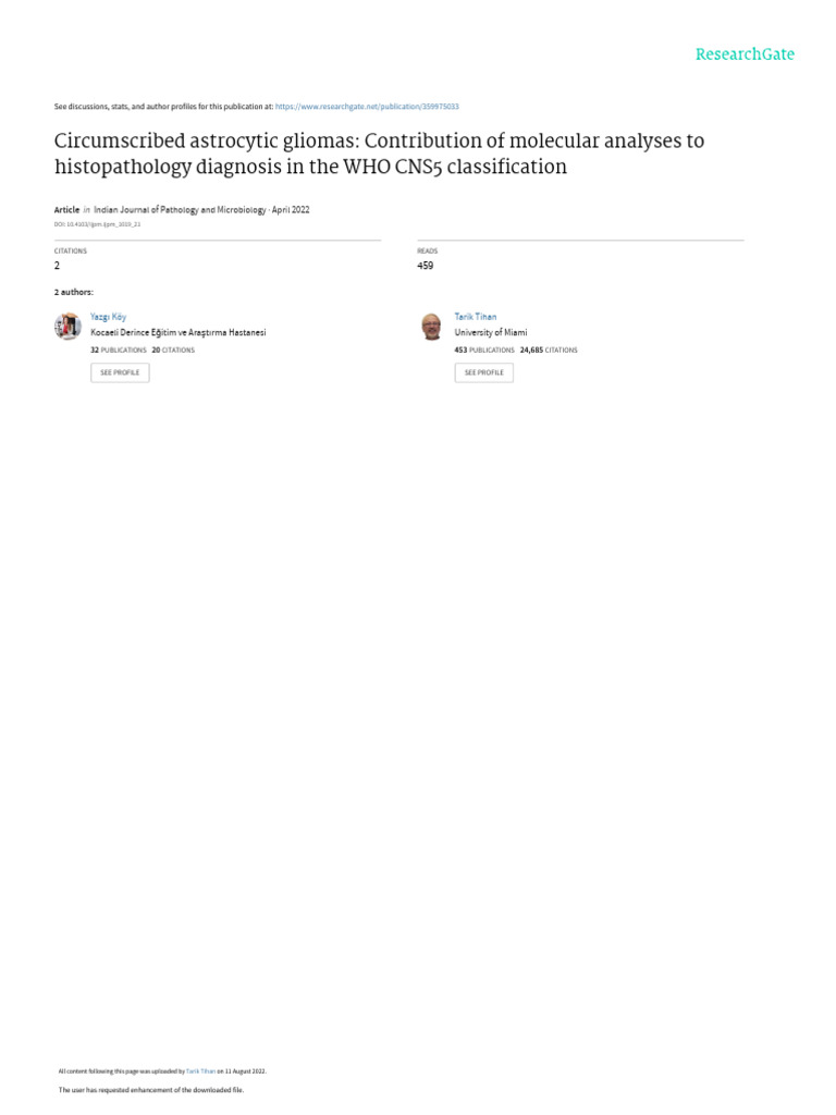 Circumscribed Astrocytic Gliomas Contribution of Molecular Analyses To ...