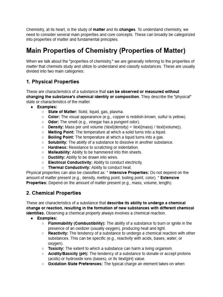 Key Properties and Principles of Chemistry | PDF | Chemistry | Chemical ...