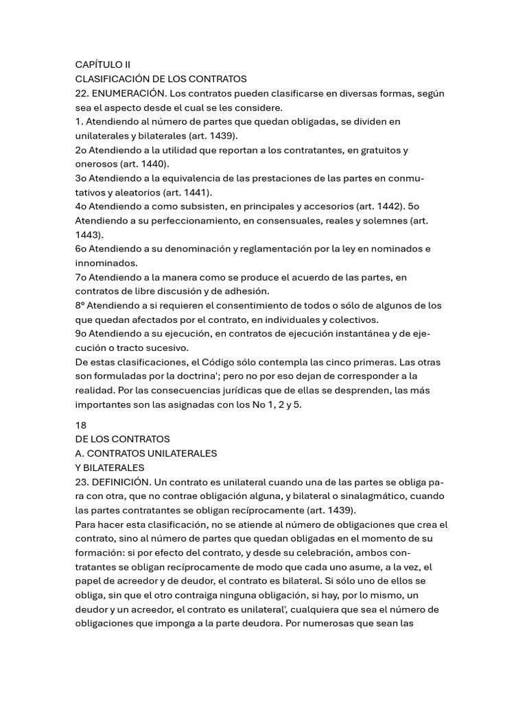 Clasificación de Contratos: Unilaterales y Bilaterales | PDF | Pagos ...