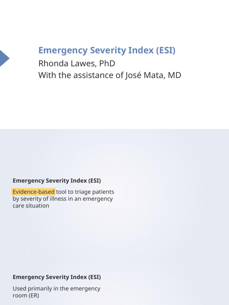 Slides Emergency Severity Index ESI Nursing | PDF | Major Trauma | Clinical Medicine