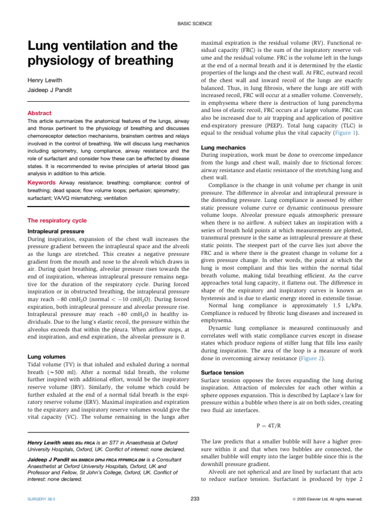 Lung Ventilation and Breathing Physiology | PDF | Lung | Breathing