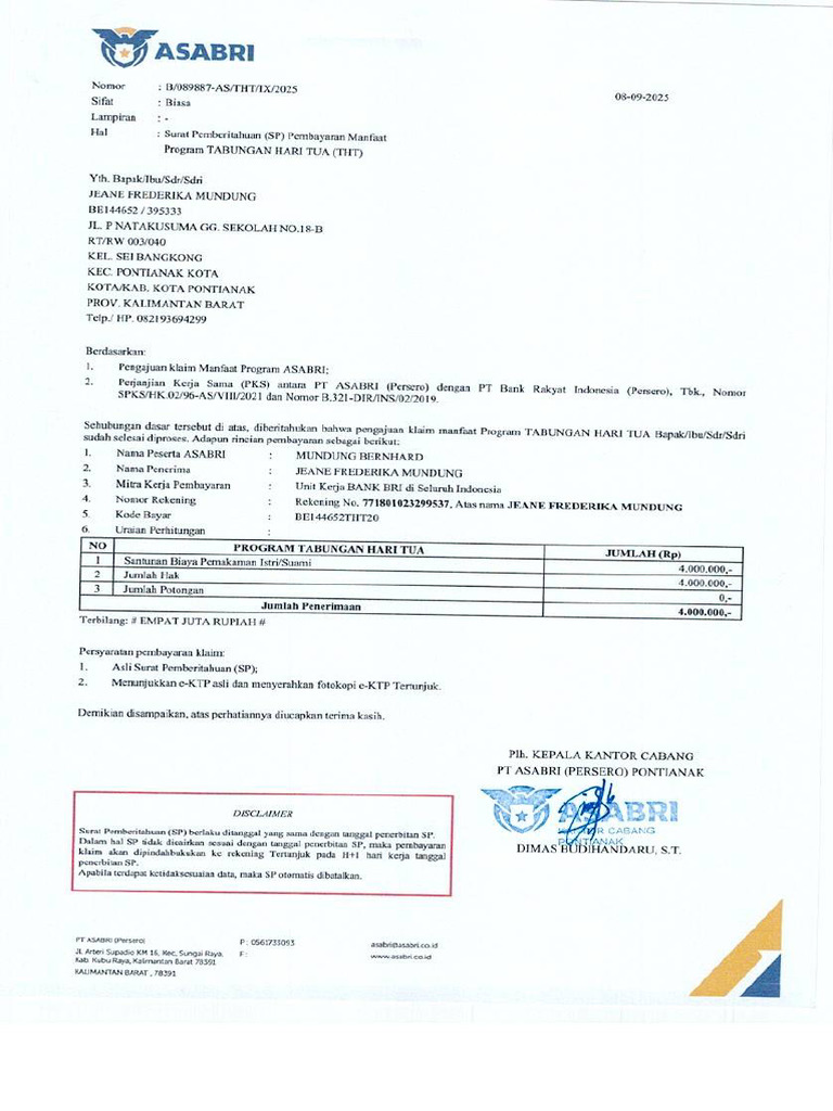 BP Istri Dan Peserta Benhard Mundung | PDF