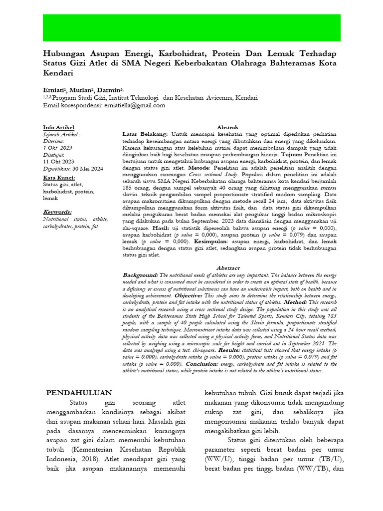Hubungan Asupan Energi, Karbohidrat, Protein Dan Lemak Terhadap Status ...